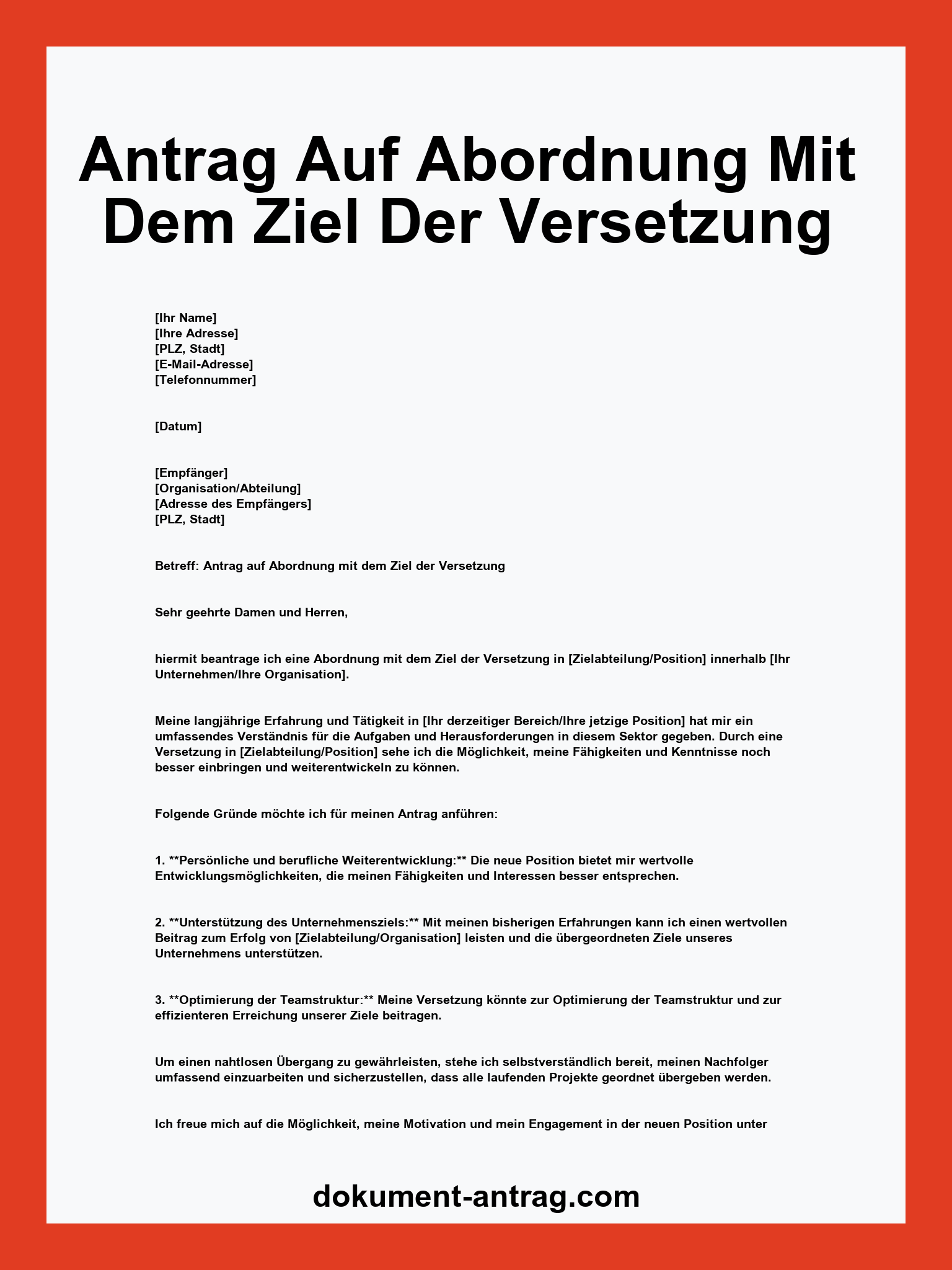 Antrag Auf Abordnung Mit Dem Ziel Der Versetzung Muster