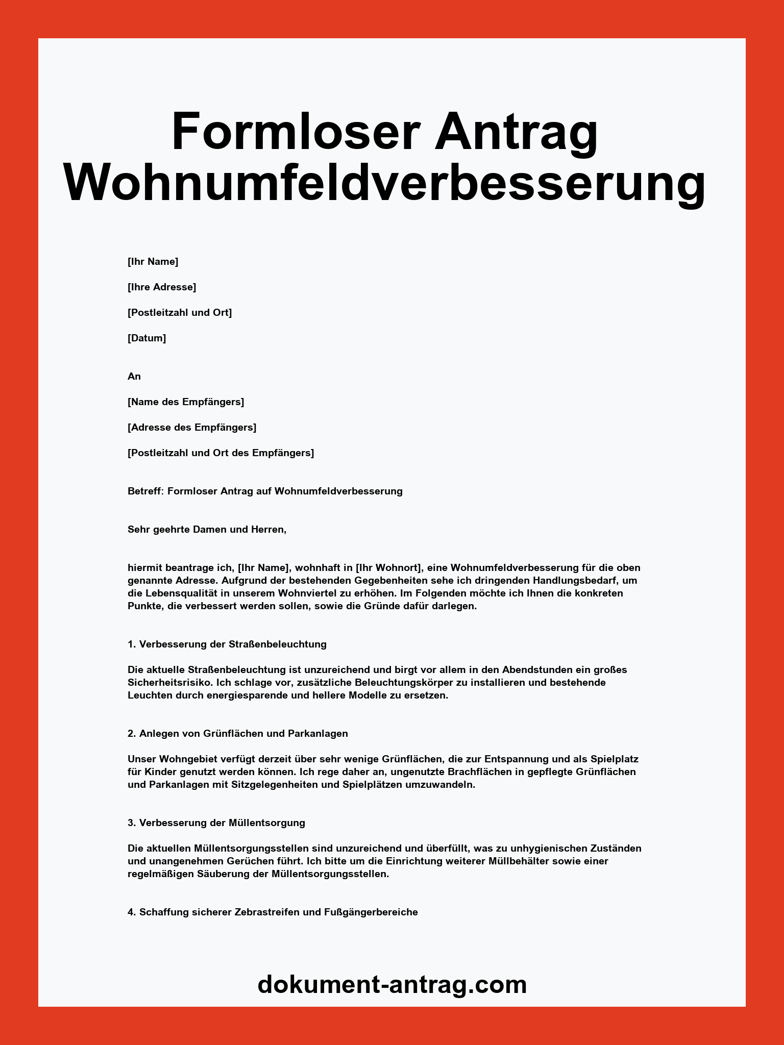 Formloser Antrag Wohnumfeldverbesserung Muster
