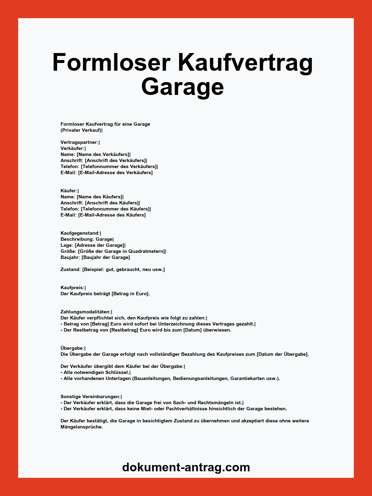 Kaufvertrag Für Eine Garage