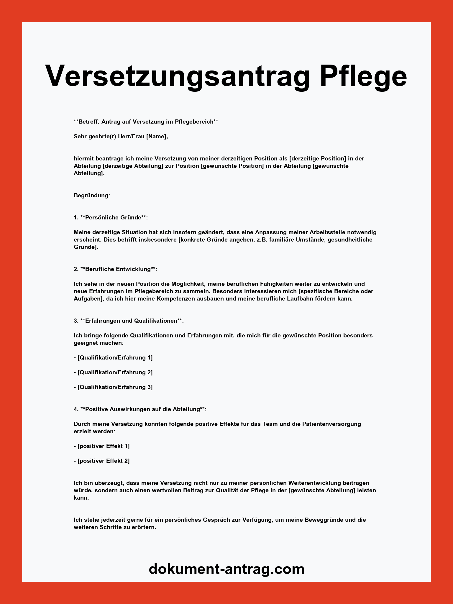 Versetzungsantrag Muster Pflege